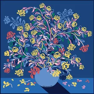 JESSIE ZHAO NEW YORK Double Sided Wool Silk Shawl Of Night Flowers - Blue