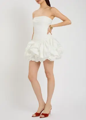 Aje Violette Bubble Gathered Cotton Strapless Mini Dress