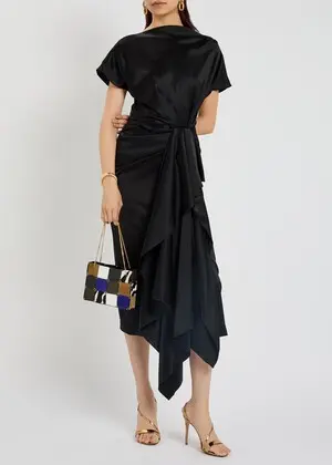 ROKSANDA Zoa Asymmetric Draped Midi Dress - Black