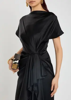 ROKSANDA Zoa Asymmetric Draped Midi Dress - Black