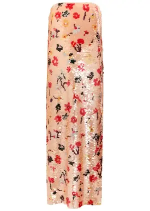Tory Burch Strapless Sequin Floral Midi Dress