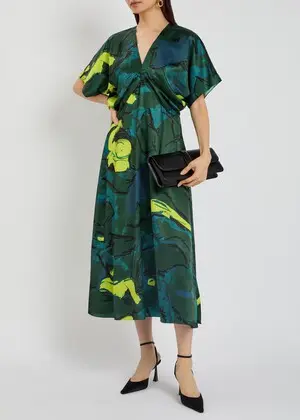 ROKSANDA Sadee Printed Satin Midi Dress - Multicoloured