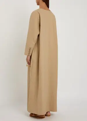 Tory Burch Lace-up Linen-blend Maxi Tunic Dress - Sand
