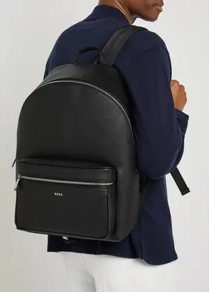 BOSS Saffiano Leather Backpack With Logo Detail