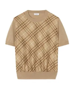 Burberry Check Panel Wool Silk T-shirt