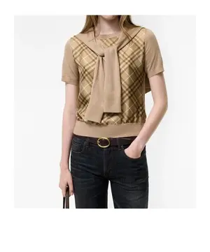 Burberry Check Panel Crewneck T-shirt - Camel