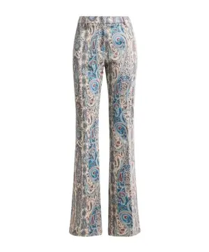 Etro Flared Cotton-blend Jacquard Trousers With Paisley Foliage Motif - Gray