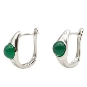 SEREE Brooke Jade Stone Hoop Earrings - Green