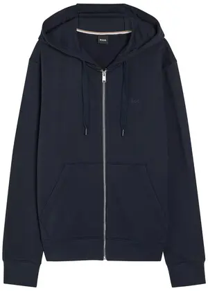 BOSS Zip-up Hooded Cotton Sweatshirt - Dark Blue
