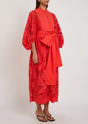 Erdem Floral Cutwork Poplin Midi Shirt Dress