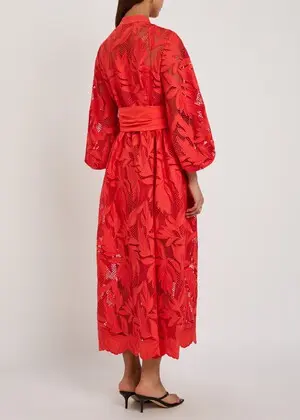 Erdem Floral Cutwork Poplin Midi Shirt Dress