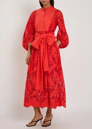 Erdem Floral Cutwork Poplin Midi Shirt Dress