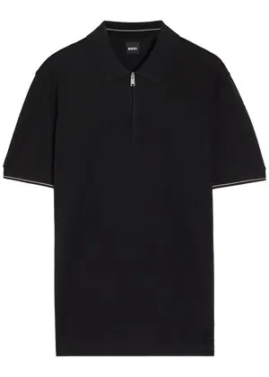 BOSS Close-knit Cotton Polo Shirt - Black
