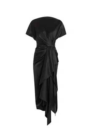 ROKSANDA Zoa Draped Asymmetric Satin Midi Dress - Black
