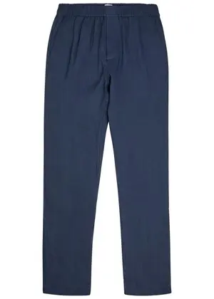 Sunspel Tapered-leg Linen Trousers - Navy