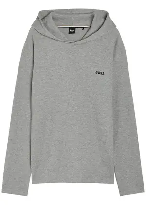 BOSS Waffle Hooded Cotton-blend Sweatshirt With Logo Embroidery - Grey