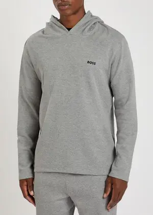 BOSS Waffle Hooded Cotton-blend Sweatshirt With Logo Embroidery