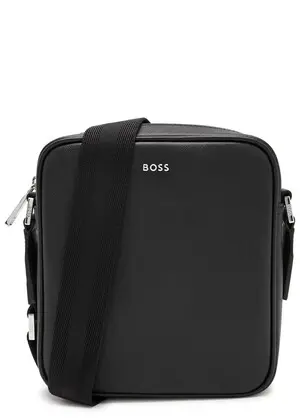 BOSS Northon Logo Saffiano Leather Cross-body Bag - Black