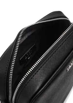 BOSS Northon Logo Saffiano Leather Cross-body Bag - Black