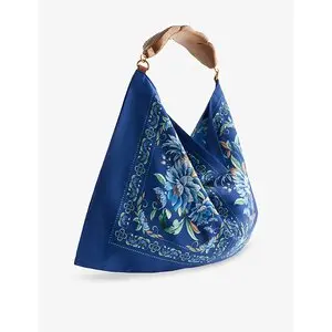 Farm Rio Printed Satin Scarf Bag With Wooden Handle - Blue