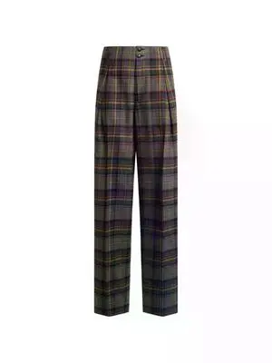 Etro Stretch Wool Check Motif Trousers