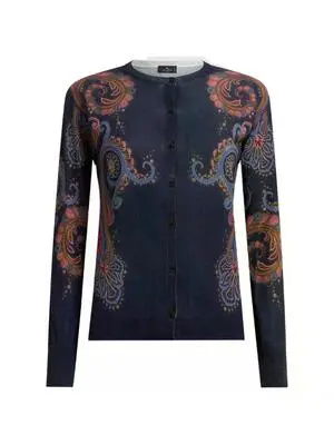 Etro Silk And Cashmere Paisley Print Cardigan - Blue