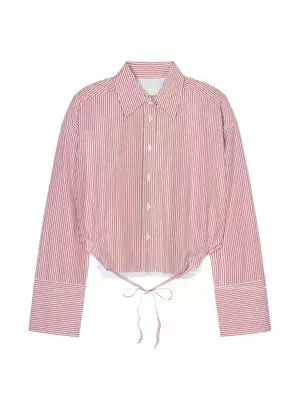 Closed Striped Gathered Shirt - Red