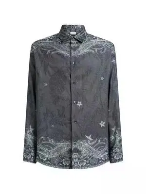 Etro Cotton And Silk Shirt With Placed Pegaso Motif - Grey