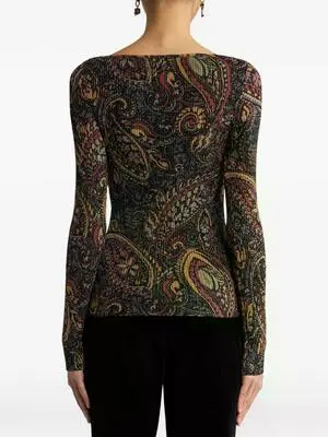 Etro Ribbed Sweater With Floral Paisley Motif - Black