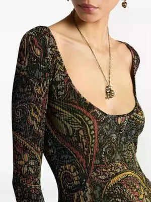 Etro Ribbed Sweater With Floral Paisley Motif - Black