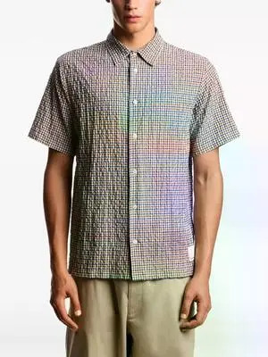 Emporio Armani Eagle Club Crinkle Fabric Shirt With Check Motif - Neutrals