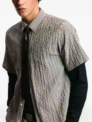 Emporio Armani Eagle Club Crinkle Fabric Shirt With Check Motif - Neutrals