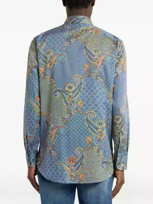 Etro Shirt In Cotton Satin With Paisley And Tie Motif - Blue