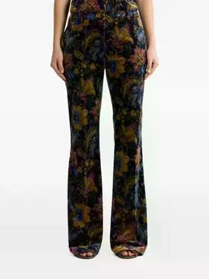 Etro Floral Print Cotton Velvet Trousers - Blue