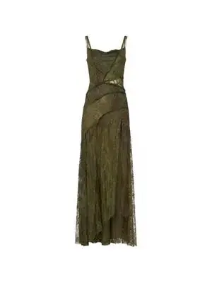 Blumarine Floral Lace Panelled Maxi Dress - Green