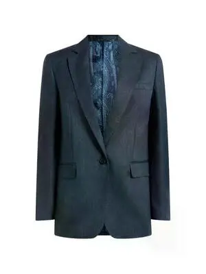 Etro Wool Jacquard Paisley Single-breasted Jacket - Blue
