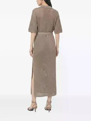 Brunello Cucinelli Belted Openwork Midi Dress