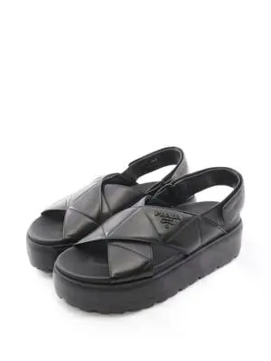 Prada Quilted Crossover Strap Platform Sandals - Black