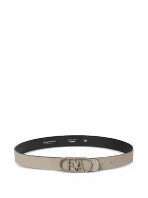 Emporio Armani Logo Buckle Leather Belt - Neutrals