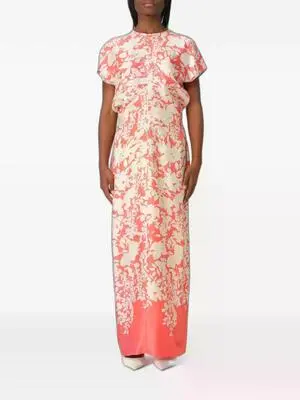 Agnona Floral Print Silk Maxi Dress - Orange