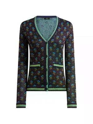 Etro Jacquard Diamond Flower Motif Cardigan - Brown