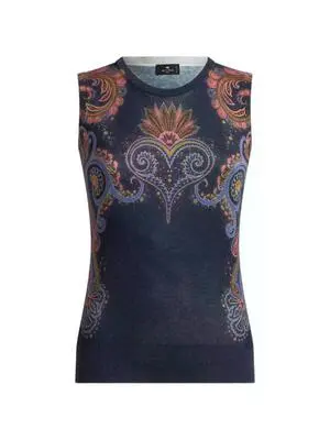 Etro Sleeveless Silk And Cashmere Top With Paisley Print - Blue