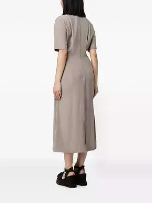 MEIMEIJ Twist-detail V-neck Midi Dress - Neutrals