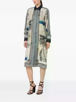 Max Mara Silk Nautical Print Midi Dress