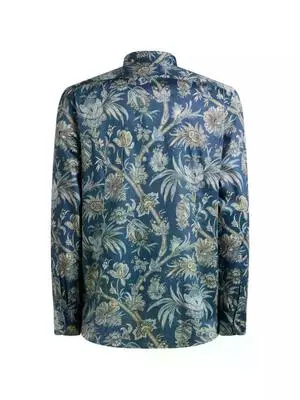 Etro Shirt In Cotton Satin With Floral Paisley Motif - Blue
