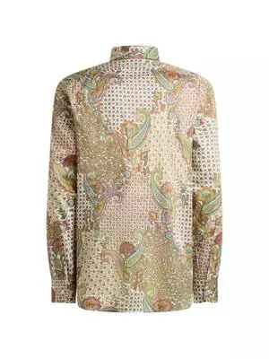 Etro Shirt In Cotton Satin With Paisley And Tie Motif - Neutrals
