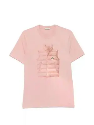 Moncler Print-detail Logo-embroidered T-shirt - Pink