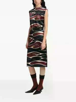 Marni Viscose Satin Dress With Crimson Flow Print