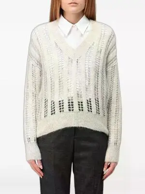 Brunello Cucinelli V-neck Open-knit Sweater