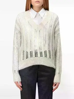 Brunello Cucinelli V-neck Open-knit Sweater - Grey